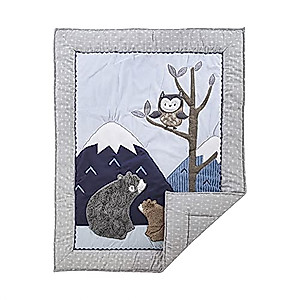 Levtex Baby - Rowan Crib Bed Set - Baby Nursery Set - Navy Grey White Blue Taupe - Bears and Mountains - 5 Piece Set Includes Quilt, Two Fitted Sheets, Wall Decal & Skirt/Dust Ruffle