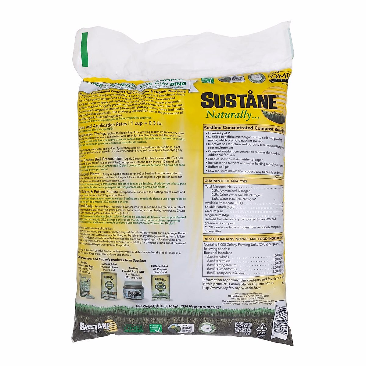 Sustane 18lb Concentrate Compost 2-6-3 Organic