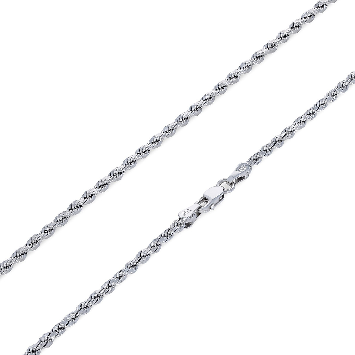 Nuragold 10k White Gold 2mm Rope Chain Diamond Cut Pendant Necklace, Mens Womens Jewelry 16" 18" 20" 22" 24" 26" 28" 30"