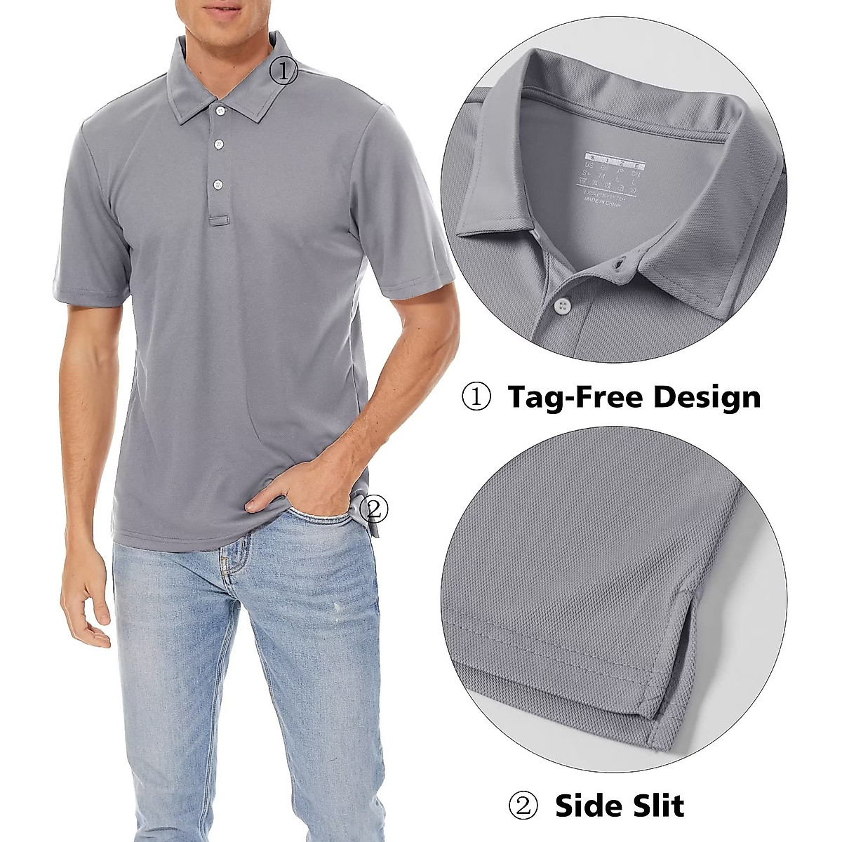 MAGCOMSEN Short Sleeve Golf Polo Shirts for Men Golf T Shirts Work Shirts Casual Fishing Shirts Quick Dry Outdoor Shirts Light Grey