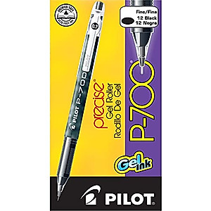 Pilot P-700 Rollerball Stick Gel Pen, Black Ink, Fine 0.7 mm, Dozen (PIL38610)