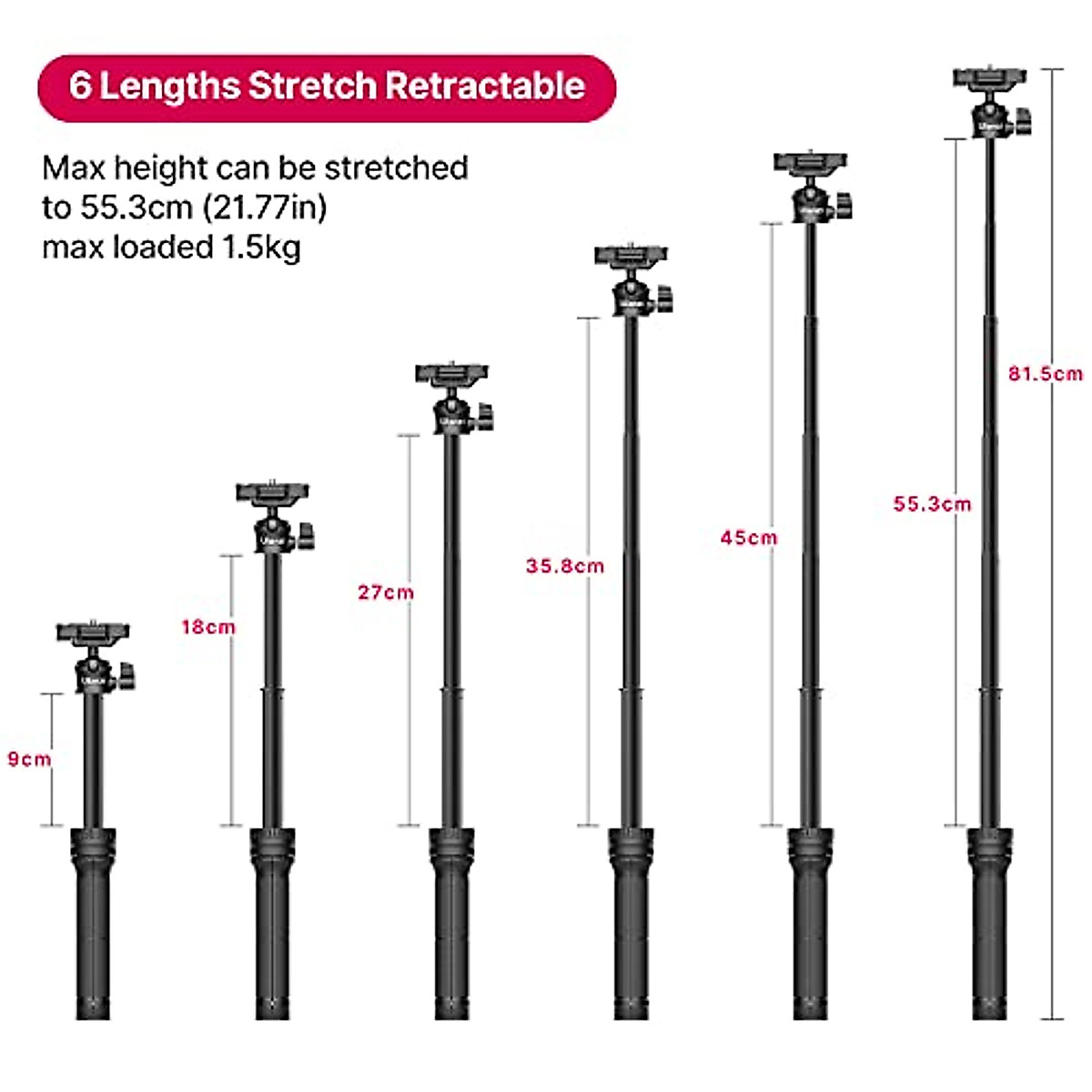 Ulanzi MT-34 Extendable Pole Tripod Mini Tabletop Tripod Selfie Stick with 2 in 1 Phone Clamp, Travel Tripod for Phone 12 Canon G7X Mark III Sony ZV-1 RX100 VII A6600 Vloging Filmmaking Live Streaming