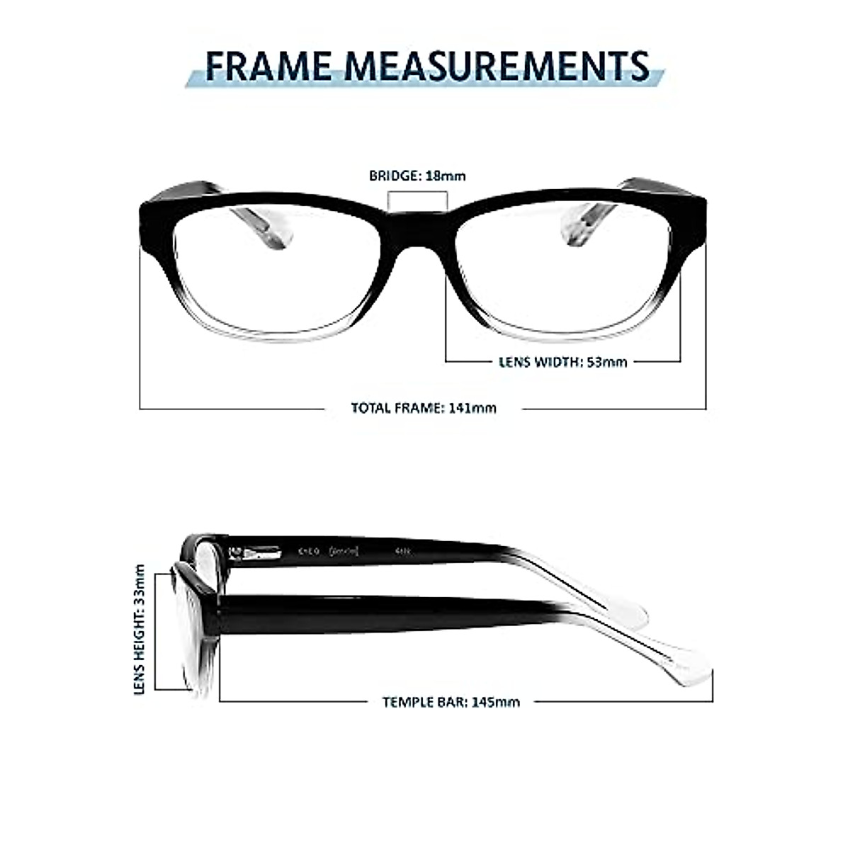 Clear Glass Reading Glasses Real Glass Lenses in Stylish Acetate Frame Available in Reading Magnification +0.25 to +3.00 (+2.75)