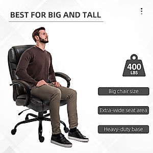 Vinsetto 484LBS Big and Tall Ergonomic Executive Office Chair with Wide Seat, High Back Adjustable Computer Task Chair Swivel PU Leather, Brown