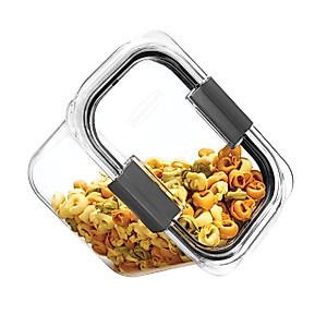 Rubbermaid Brilliance Airtight Food Storage Container for Pantry with Lid for Flour, Sugar, and Rice, 12-Cup, Clear/Grey