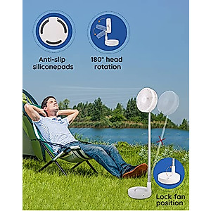 Primevolve Battery Operated Fan,Portable Rechargeable USB Floor Table Desk Fan with Adjustable Height, 4 Speed Settings Pedestal Fan for Bedroom Office Fishing Camping Travel, White 7.7"