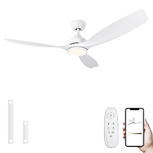 SODSEA 52 Inch Ceiling Fan with Lights, white Modern Ceiling Fan with Remote/APP Control Dimmable 3-Color Temperature,2 Rods, ceiling fan with lights remote control.for Indoor/Outdoor…