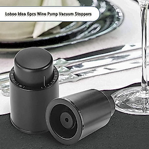 Loboo Idea Wine Pump Vacuum Stoppers, Wine Savers Vacuum Pump Stoppers For Glass Bottles (Black, 6pcs/box)