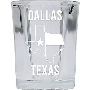 R and R Imports Dallas Texas Souvenir Laser Etched 2 Ounce Square Shot Glass Texas State Flag Design