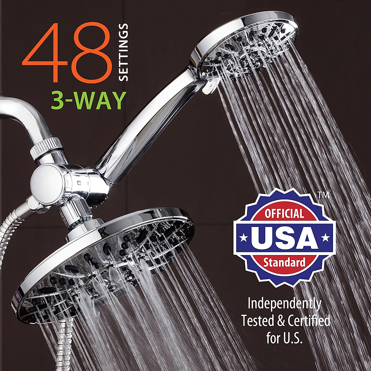 AquaDance 7" Premium High Pressure 3-Way Rainfall Combo for The Best of Both Worlds - Enjoy Luxurious Rain Showerhead and 6-Setting Hand Held Shower Separately or Together - Chrome Finish - 3328