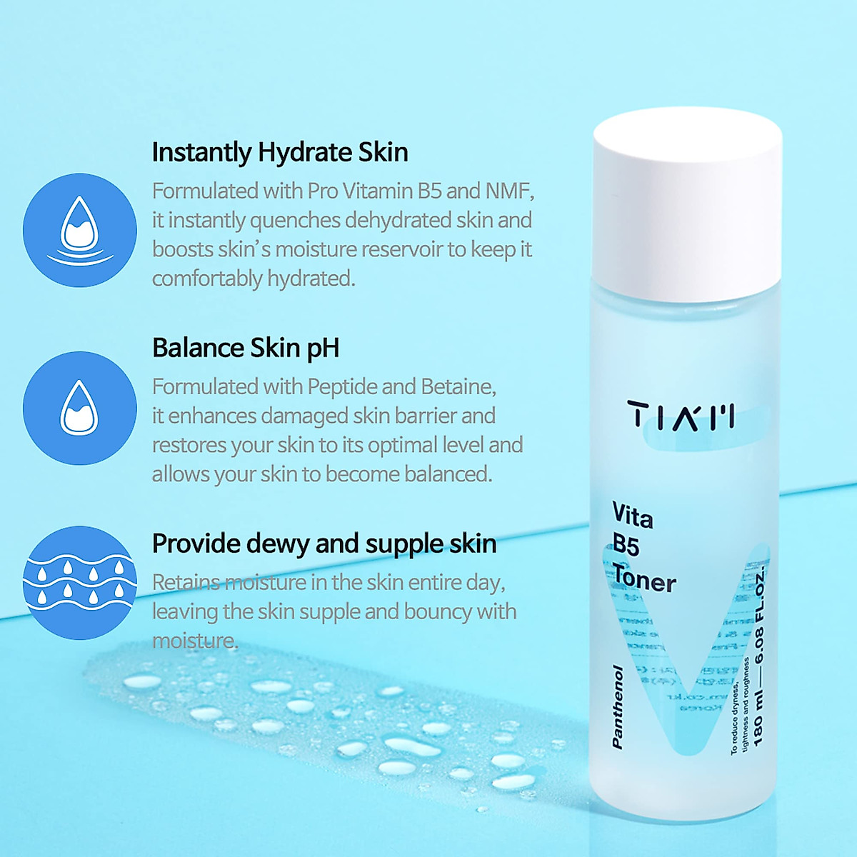 TIAM Vita B5 Toner, Deep Hydrating Toner Korean, Low pH Toner for Dry Sensitive Skin, Toner for Combination Skin, b5 Vitamin, Alcohol Free, Fragrance Free, 6.1 Fl Oz