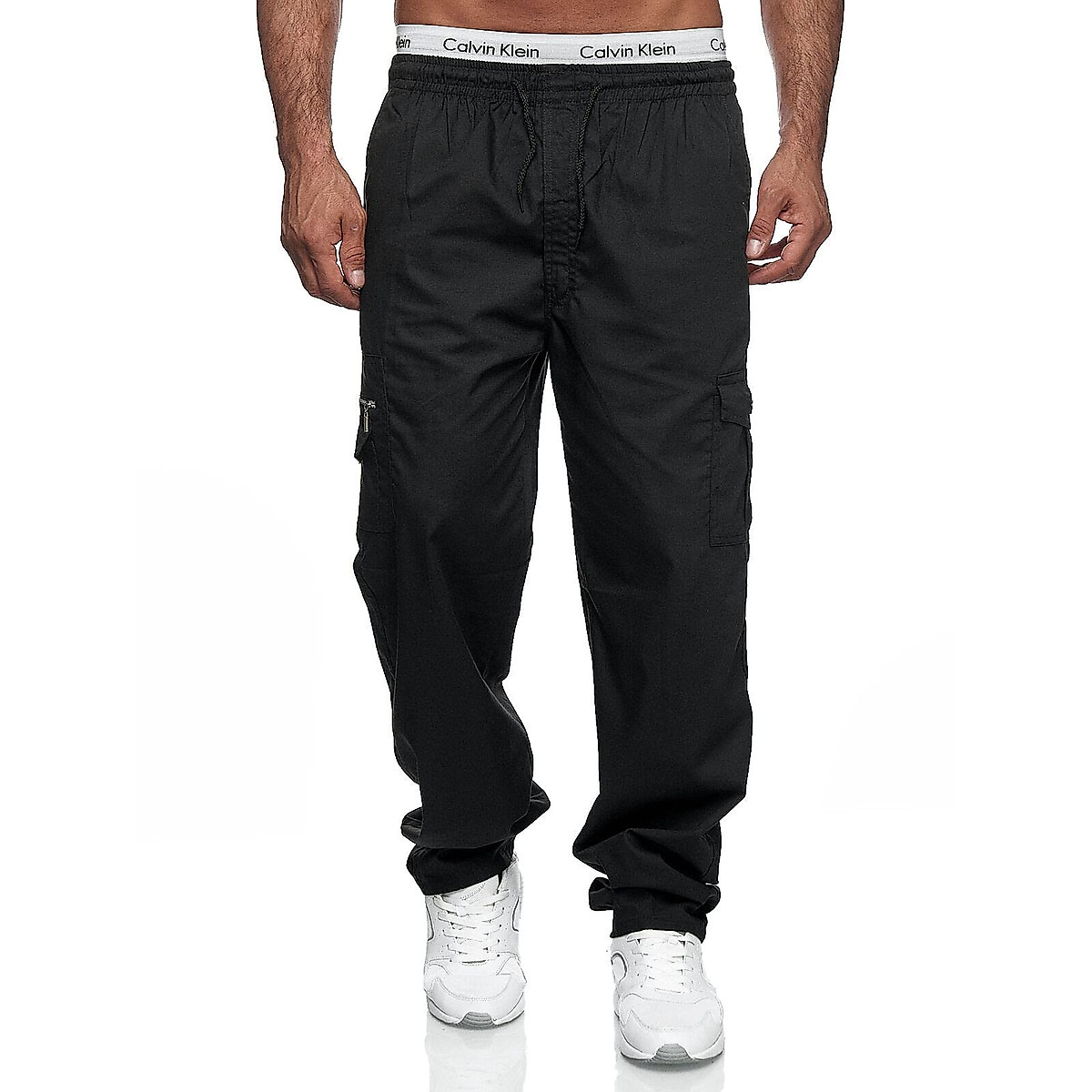 THWEI Mens Cargo Pants Casual Drawstring Athletic Jogger Sports Outdoor Trousers Black XL