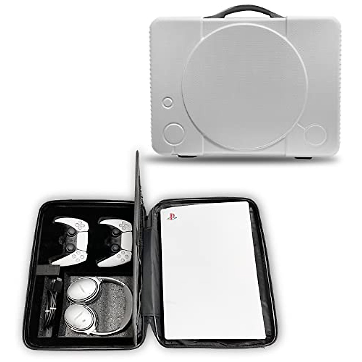 PS5 Carrying Case, Compatible with Playstation 5 Console/Controllers/Headset/Games and Other Accessories - Protective Travel Case with Hard Shell & Customized Foam for Storage (Classic PS1 Style)