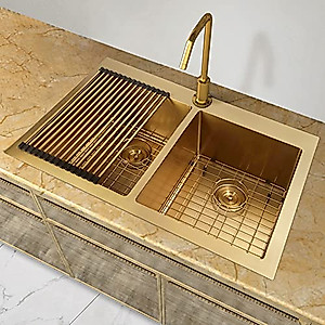 Zeesink Double Bowl Kitchen Sink,Drop in Kitchen Sink 33 X 22 inch,Gold Kitchen Sink,Top Mount Kitchen Sink,16 Gauge Stainless Steel Kitchen Sinks