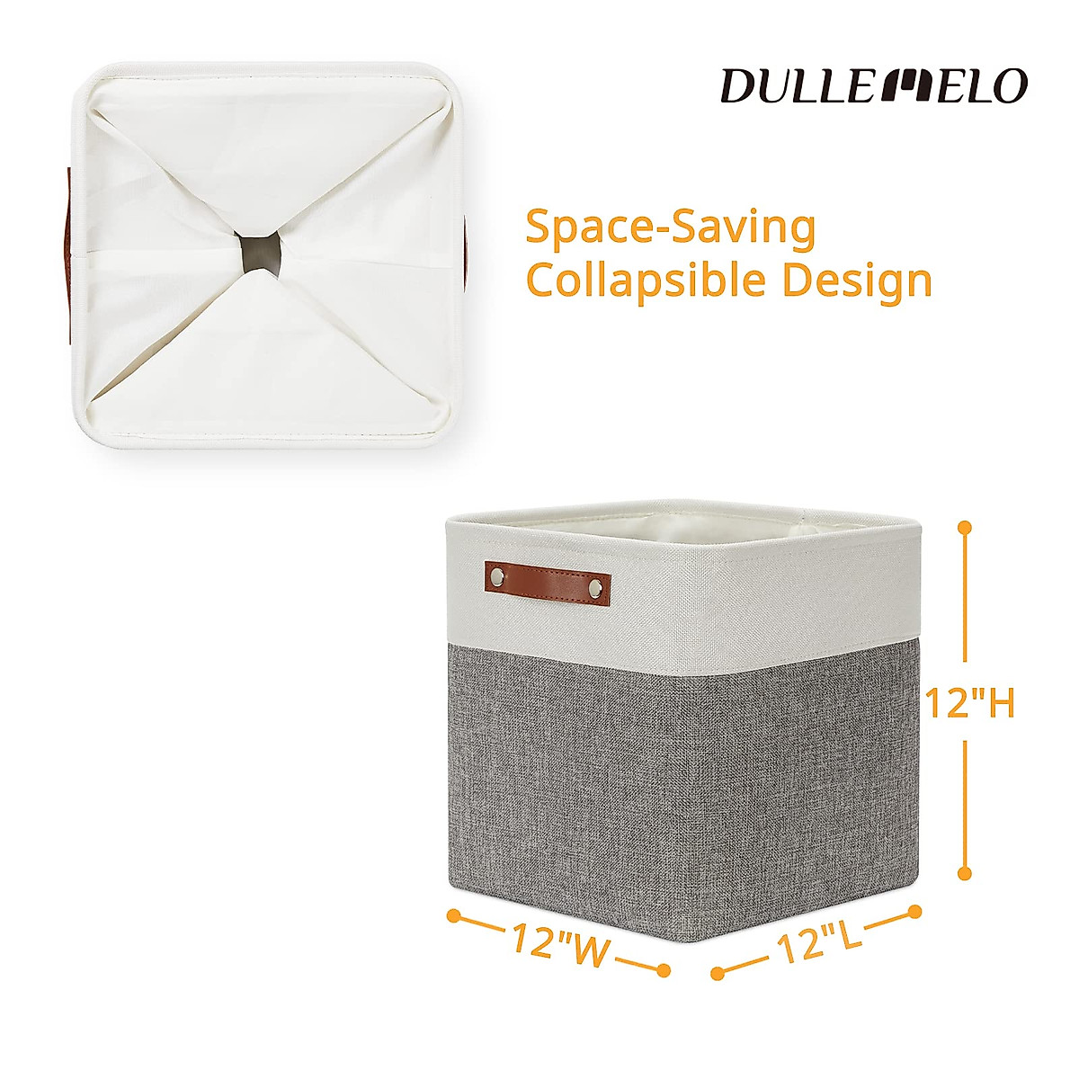DULLEMELO Collapsible Bundle Baskets 4 Cube Baskets 12"x12"x12" + 6 Small Baskets 11.8"x7.9"x5.1"（White&Grey)
