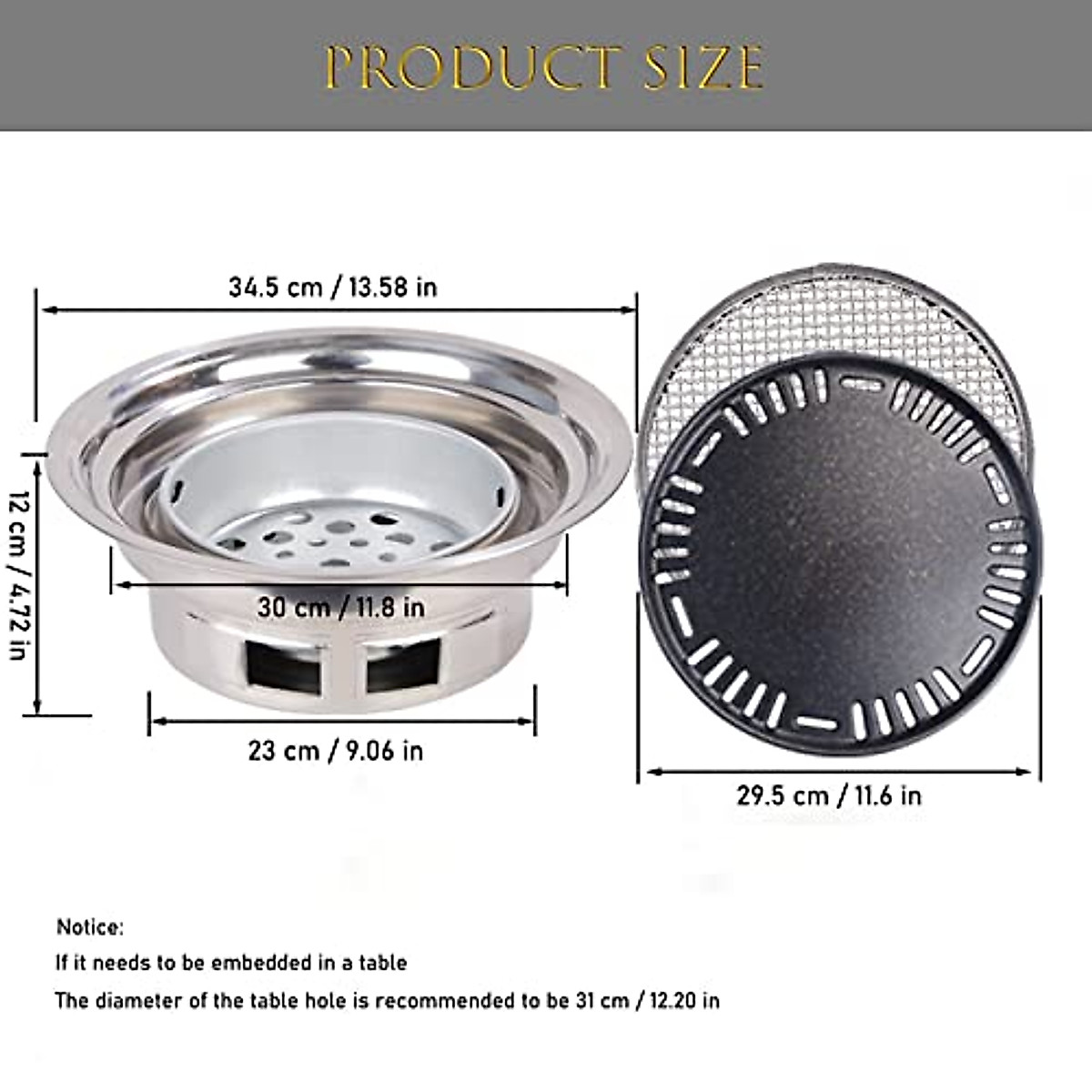 WGLAWL Charcoal Grills, Portable Household Korean Non-Stick Barbecue BBQ Grill Stove, Tabletop Smoker Charcoal Grill for Courtyard Camping Picnic Hiking Traveling Beach BBQ (Color : Silver)