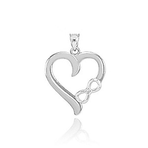 10k White Gold Polised Diamond Infinity Charm Open Heart Pendant