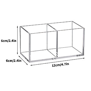 Dayaanee Acrylic Makeup Brush Organizers, 2 Section 2-Compartment Transparent Plastic Lipstick Holder Clear 4.72x2.36x2.36 Inches Storage Square Cube for Bathroom Jewelry Accessories