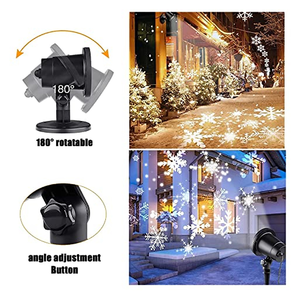 Christmas Projector Lights Outdoor - Christmas Snowflake Projector Lights with Waterproof Plug in Moving Effect Wall Mountable for Garden Ballroom, Party, Halloween, Holiday