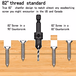 82°Countersink Drill Bit Set Power Tools Accessories with 5 Pcs Replaceable Drill Bits 3/8”Quick-Change Drill Bits, Woodworking Chamfered Adjustable Drilling Tool Kit Woodworking Tool (5Pcs/Set)