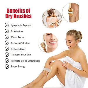 Premium Dry Brushing Body Brush Set,Exfoliating body scrubber with long handle, Natural Boar Bristle Body Brush,Face Cleansing Brush,body brush set for lymphatic drainage,Great Gift for A Glowing Skin