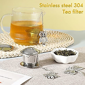 3 Sets Tea Infusers Tea Strainers for Loose Tea Fine Mesh Tea Steeper Stainless Tea Diffuser Tea Filters with Drip Trays and Pendant for Christmas Gift Brew Fine Loose Tea Leave (Insects Style)