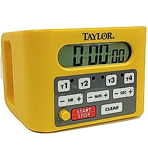 Taylor Precision 5839N Digital Timer, 4 Event Channel, 4.5' x 6.25', 10 -Hour for Commercial Kitchens, Yellow