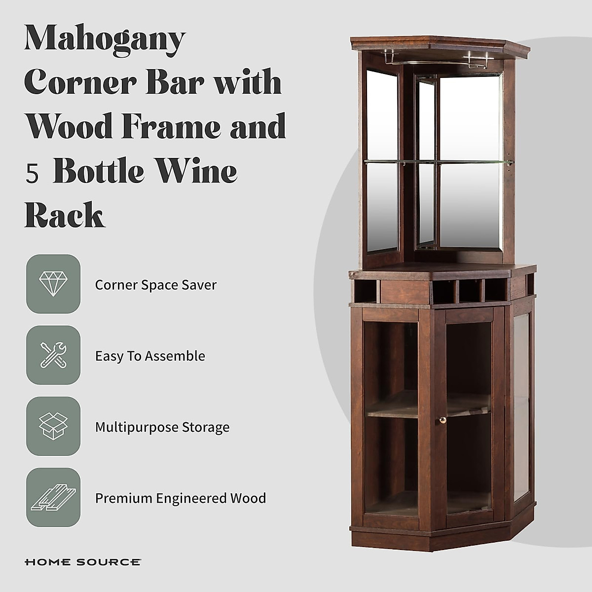 Home Source Oak Corner Bar Unit