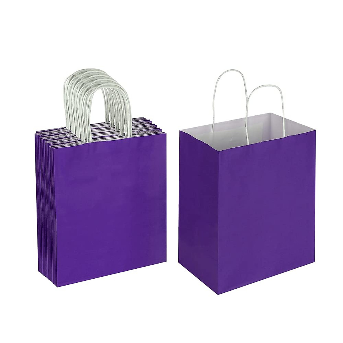 Oikss 50 Pack 8x4.75x10 inch Medium Paper Bags with Handles Bulk, Kraft Bags Birthday Wedding Party Favors Grocery Retail Shopping Takeouts Business Goody Craft Gift Bags Sacks (Purple 50PCS Count)