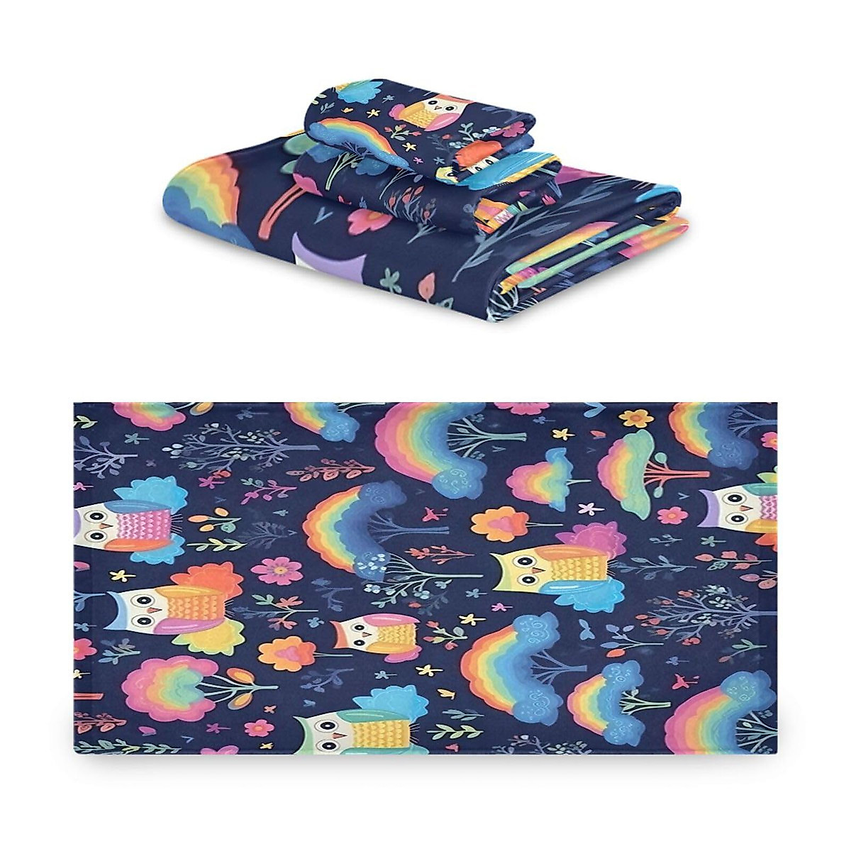 Flradish Cute Owls Rainbow Towels 3 Pack Bath Towels for Bathroom Set Soft Cotton Highly Absorbent Lightweight & Quickdry Towel Set 1 Bath Towel,1 Hand Towel,1 Washclothe