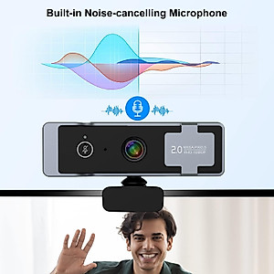 Paobas 1080P Webcam - Privacy Cover and Tripod, Dual Noise-Cancelling Microphones, Autofocus - 90° View USB webcam for Calls, Conferences, Zoom, Skype - Plug & Play for Laptop and Desktop (C920)
