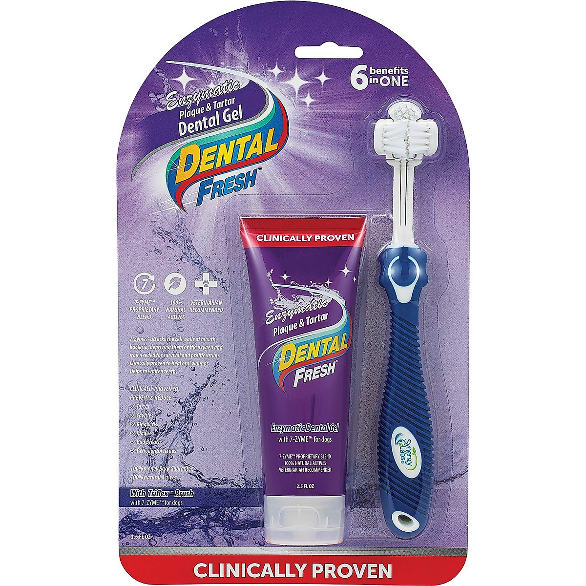 Dental Fresh Enzymatic Gel Dog Tooth Brushing Kit, Includes Triflex Toothbrush – Dog Toothbrush and Toothpaste for Dog Teeth Cleaning