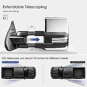 MOSTPLUS Power Heated Chrome Towing Mirrors Compatible for Chevy Silverado Suburban Tahoe GMC Serria Yukon 2008-2013 w/Swichback Sequential Turn light, Clearance Lamp, Running Light(Set of 2)