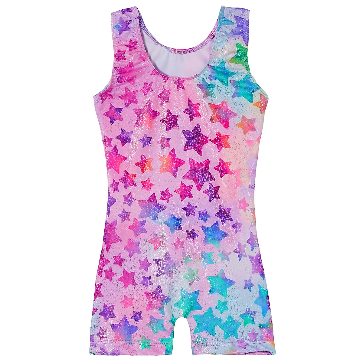 TENVDA 3 Pack Girls Leotards for Gymnastics Size 8 9 Years Old Sparkly Hot Pink Rainbow Star Tumbling Biketard with Shorts Unitard for Little Kids