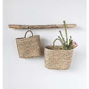 Creative Co-Op Handwoven Seagrass Wall Mount Baskets with Handles, Set of 2 Sizes, Natural