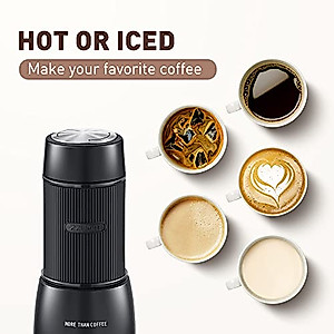 ZZUOM Protable Espresso Machine, Compatible with Ground Coffee & Nespresso Capsules, 18 Bar Pressure for Rich Crema, Manual Espresso Maker, Perfect for Travel, Camping, Hiking (Black)