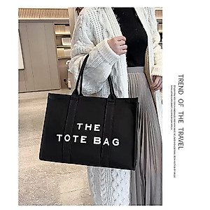 Canvas Tote Bags for Women The Tote Bag Dupe Trendy Handbag Tote Purse with Zipper Canvas Crossbody Bag Black