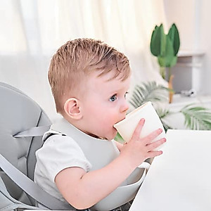 Vemolea 2 Pack Silicone Training Cups for Baby and Kid, Toddler Learning Cup with Handles, BPA Free, Microwave & Dishwasher (White & Grayish Blue)