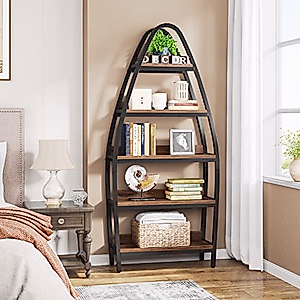LITTLE TREE 5-Tier Open Bookshelf, 69" Tall Freestanding Book Shelf, Industrial Etagere Bookcase Display Shelf for Home Office, Living Room, Rustic Brown