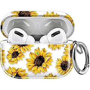 Maxjoy for AirPods Pro Case Cover, Sunflower Floral Clear Air Pods Pro Case for Women Girls Cute Protective iPods Pro Cover with Keychain Compatible AirPods Pro Charging Case 2019, Flower