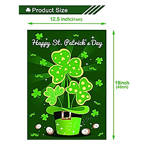 St Patricks Day Garden Flag, 12.5 x 18 inch Green Hat/Shamrock St Patrick's Day Garden Flag Decorative, Double Sided Printing Green Parade Holiday Outside Décor for Yard Farmhouse