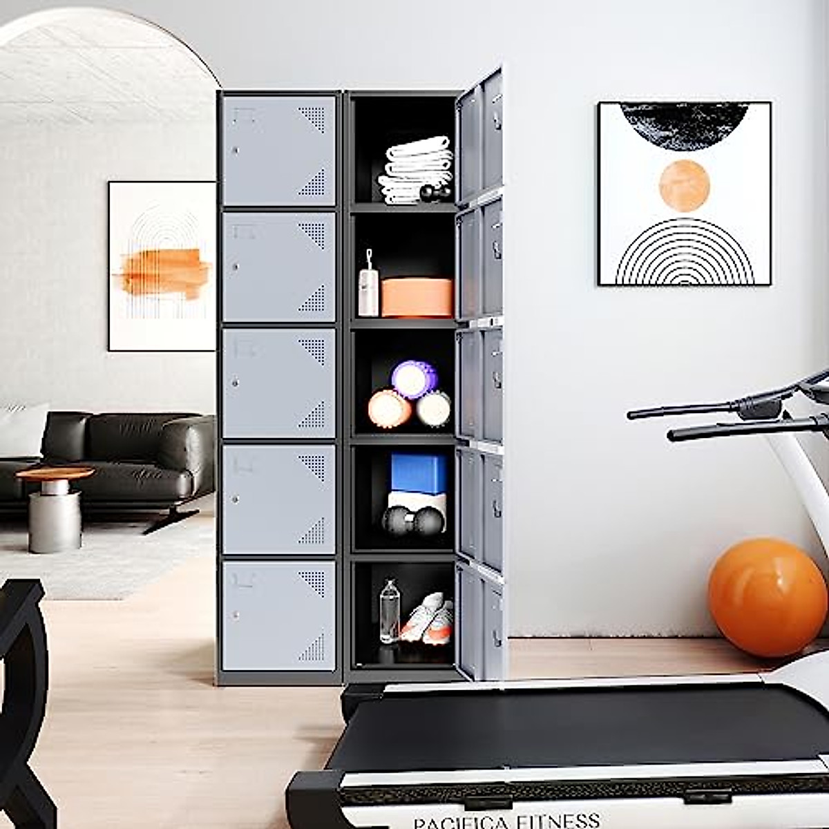 BYNSOE Metal Locker 5 Doors 71" Employees Locker Storage Cabinet Locker School Hospital Gym Locker Requires Assembly (Black Gray 5 Door-71)