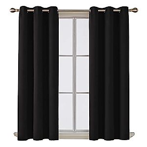 Deconovo 100% Blackout Curtains Solid Room Darkening Thermal Insulated Grommet Window Black Curtain Living Room, 42x63 Inch,1 Panel