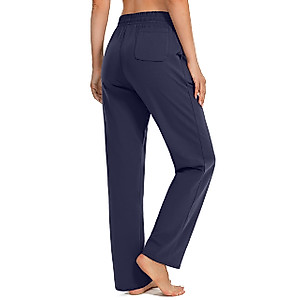 SANTINY Women's Cotton Sweatpants Yoga Lounge Casual Pants Open Bottom Sweat Pants for Women with Pockets (Navy_XL)