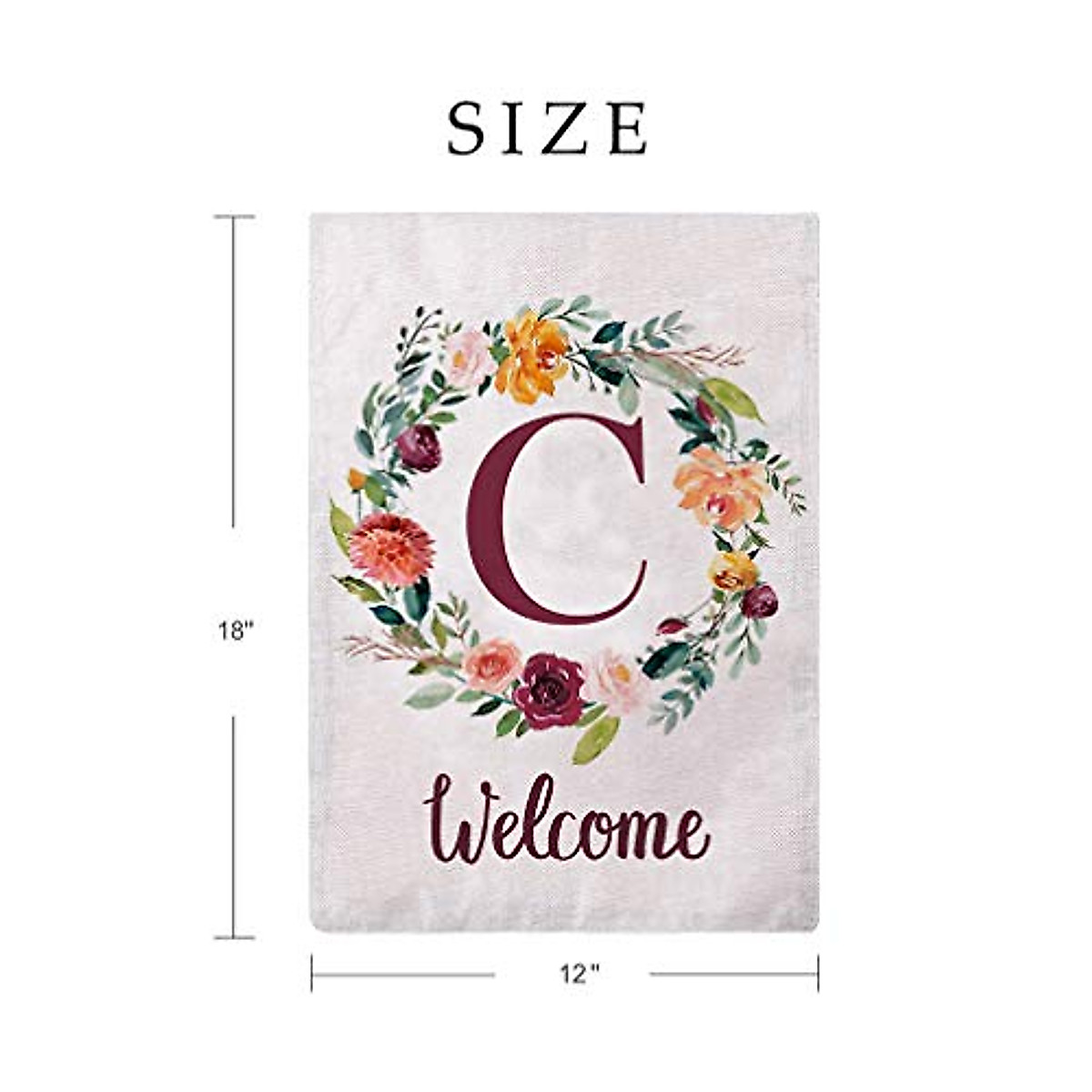 ULOVE LOVE YOURSELF Letter C Garden Flag with Flowers Wreath Double Sided Print Welcome Garden Flags Outdoor House Yard Flags 12.5 x 18 Inch