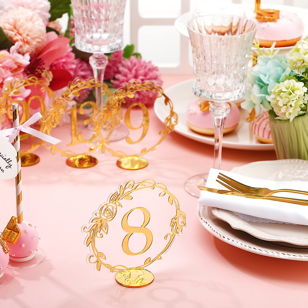 20 Pieces Table Numbers Wedding Table Numbers 1-20 Gold Acrylic Table Numbers for Wedding Reception Table Numbers Stands with Holder Base Elegant Mirror Table Numbers for Wedding Party Event Catering