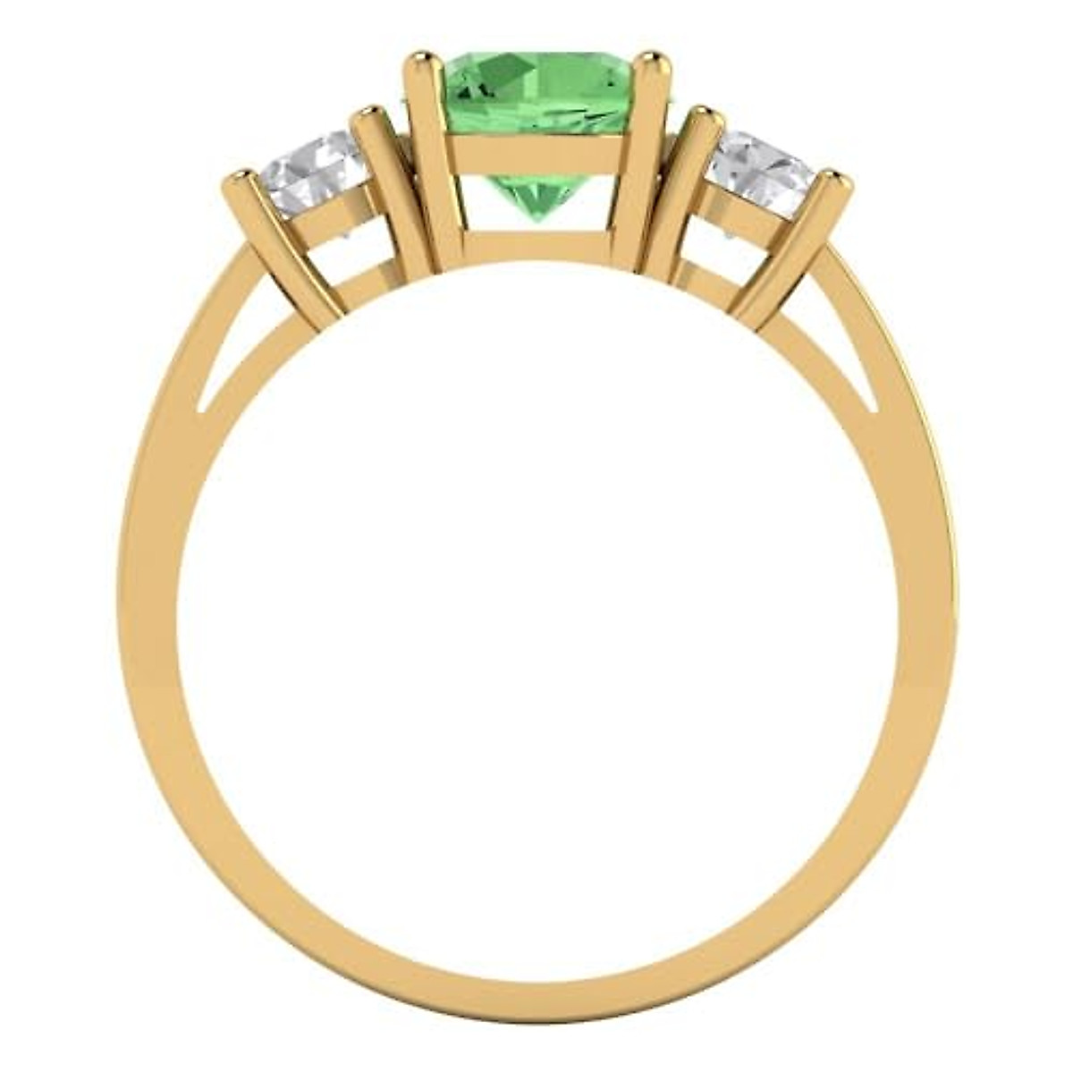 Clara Pucci 1.50 ct Round Cut 3 stone Genuine Green Simulated Diamond Engagement Promise Anniversary Bridal Ring 18K Yellow Gold 8.5