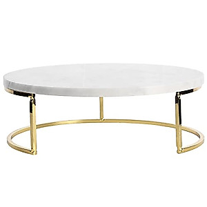 MyGift 11 Inch Marble Cake Stand, Brass Metal Cupcake Stand Dessert Pedestal Riser