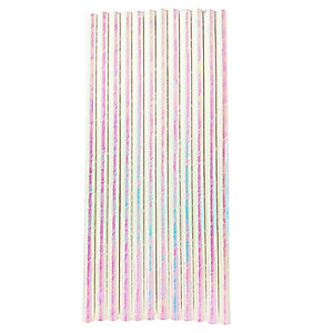 Bakell 24 PC White Iridescent Cake Pop or Party Drinking Straws - Baking, Caking and Craft Tools