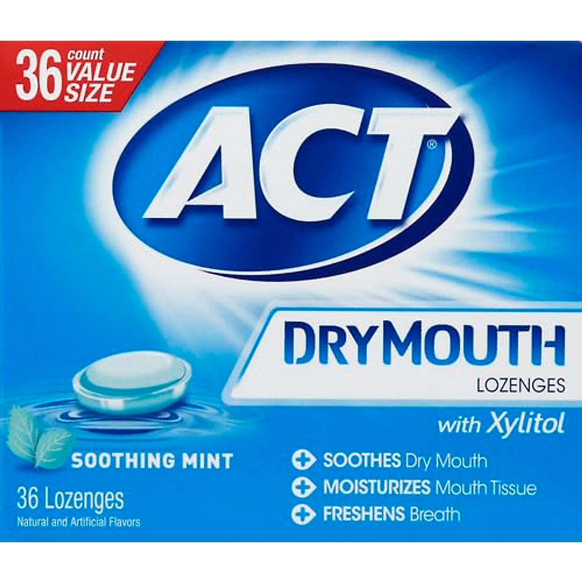 ACT Dry Mouth Lozenges with Xylitol, Soothing Mint, 36 Lozenges